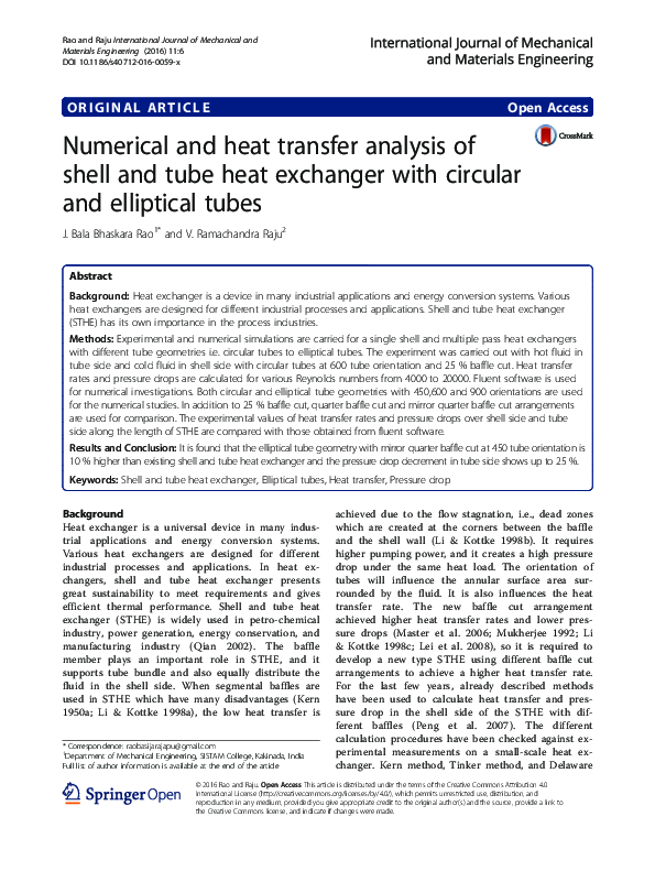 (PDF) Numerical and heat transfer analysis of shell and tube heat ...