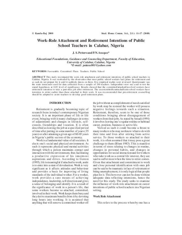 (PDF) Work-Role Attachment and Retirement Intentions of Public School ...