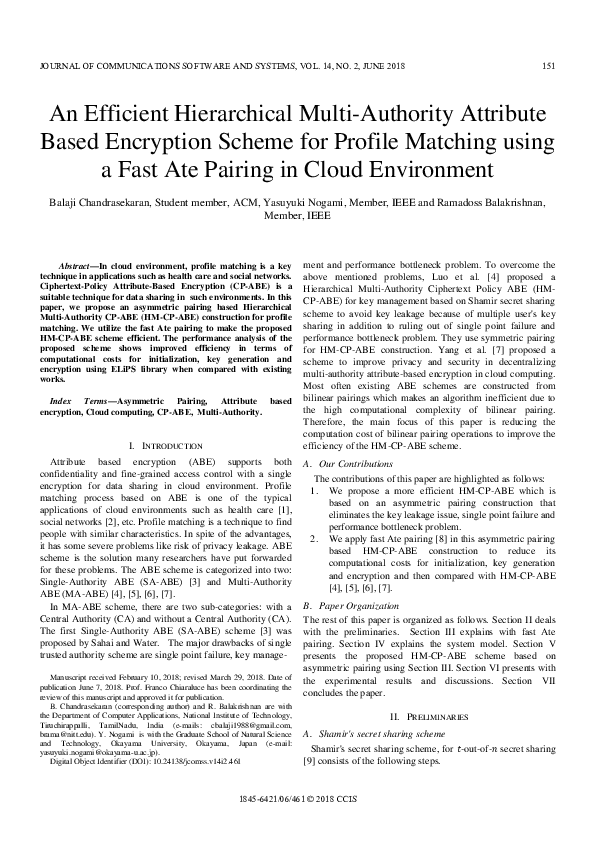 Pdf An Efficient Hierarchical Multi Authority Attribute Based Encryption Scheme For Profile