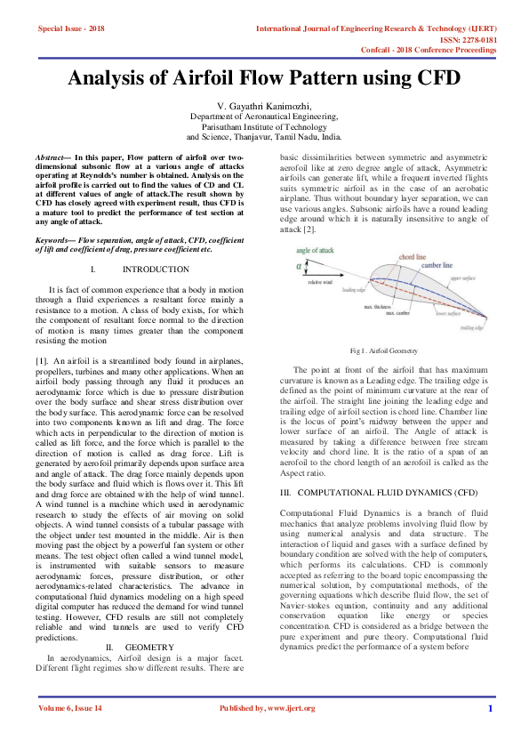 (PDF) Analysis of Airfoil Flow Pattern using CFD