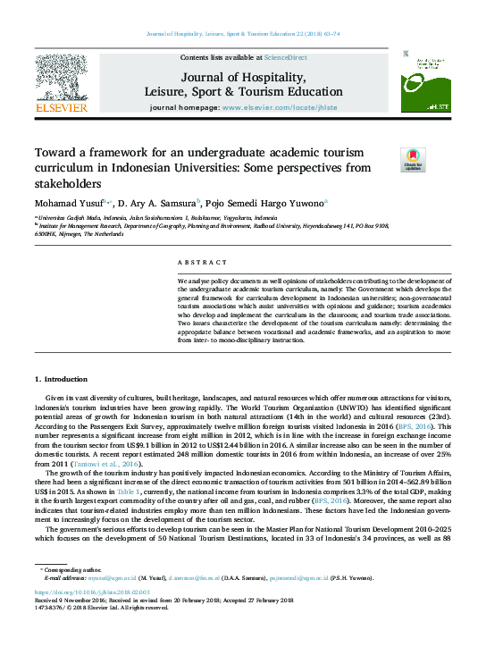 (PDF) Toward a framework for an undergraduate academic tourism ...