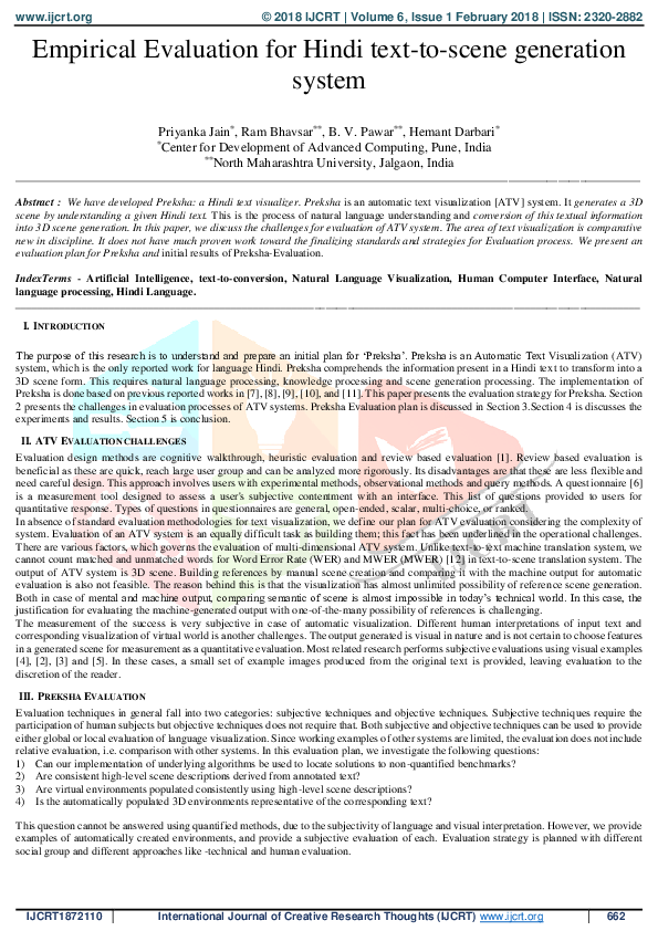 (PDF) Empirical Evaluation for Hindi text-to-scene generation system