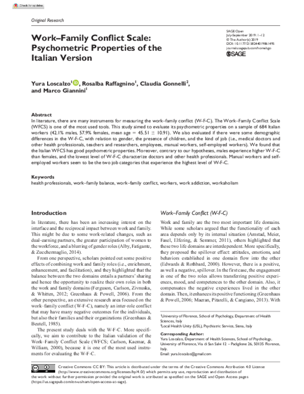 (PDF) Work–Family Conflict Scale: Psychometric Properties of the ...
