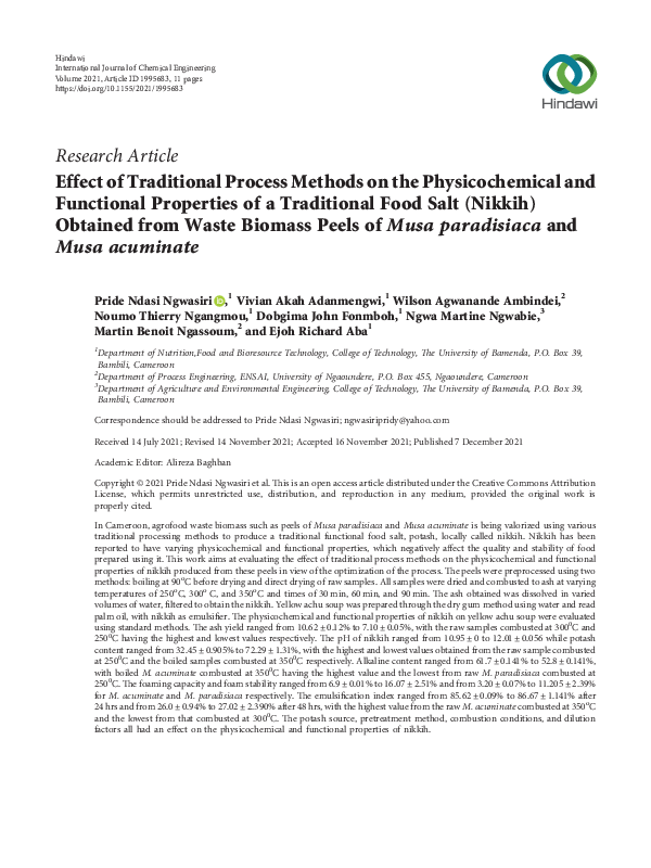 (PDF) Effect of Traditional Process Methods on the Physicochemical and Functional Properties of ...