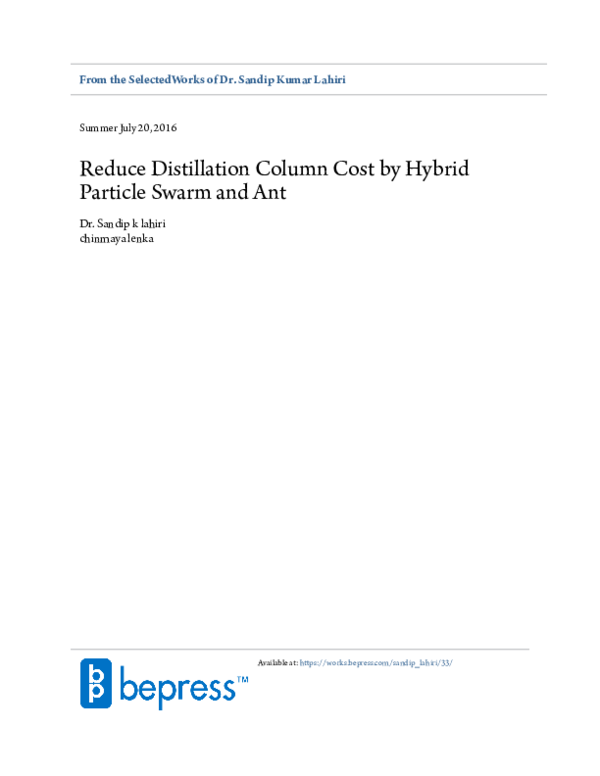 Pdf Reduce Distillation Column Cost By Hybrid Particle Swarm And Ant
