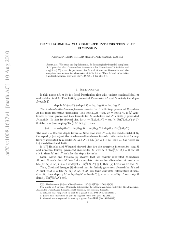 (PDF) Depth Formula via Complete Intersection Flat Dimension