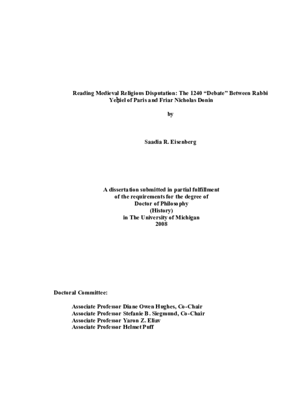 (PDF) Reading Medieval Religious Disputation: The 1240 Debate Between ...
