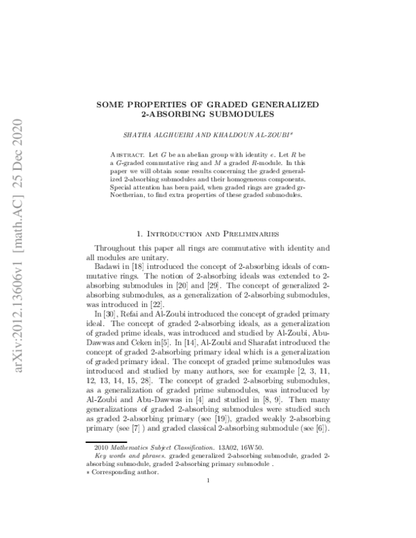 (PDF) Some properties of graded generalized 2-absorbing submodules