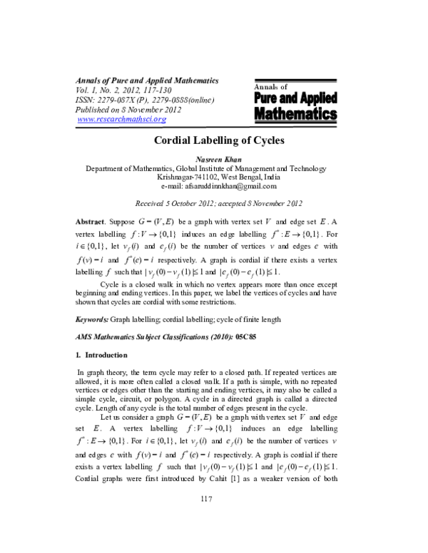 (PDF) Cordial Labelling of Cycles