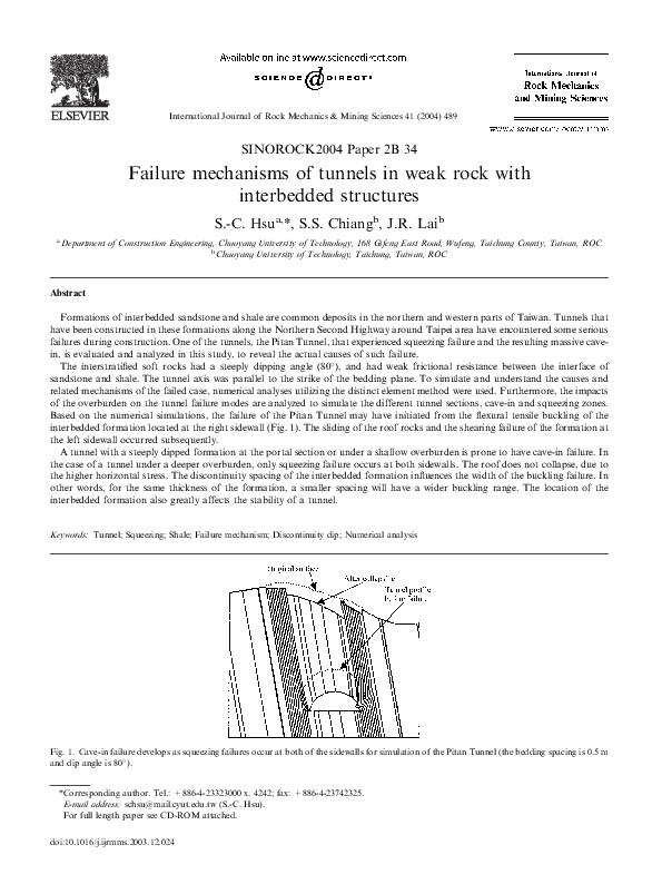 (PDF) Failure mechanisms of tunnels in weak rock with interbedded ...