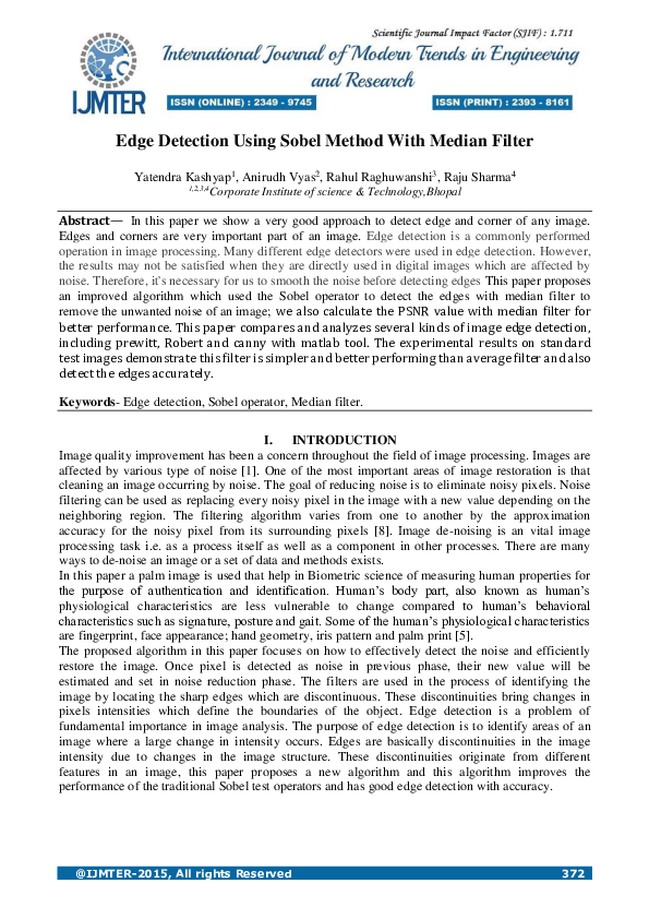 Pdf Edge Detection Using Sobel Method With Median Filter 3157