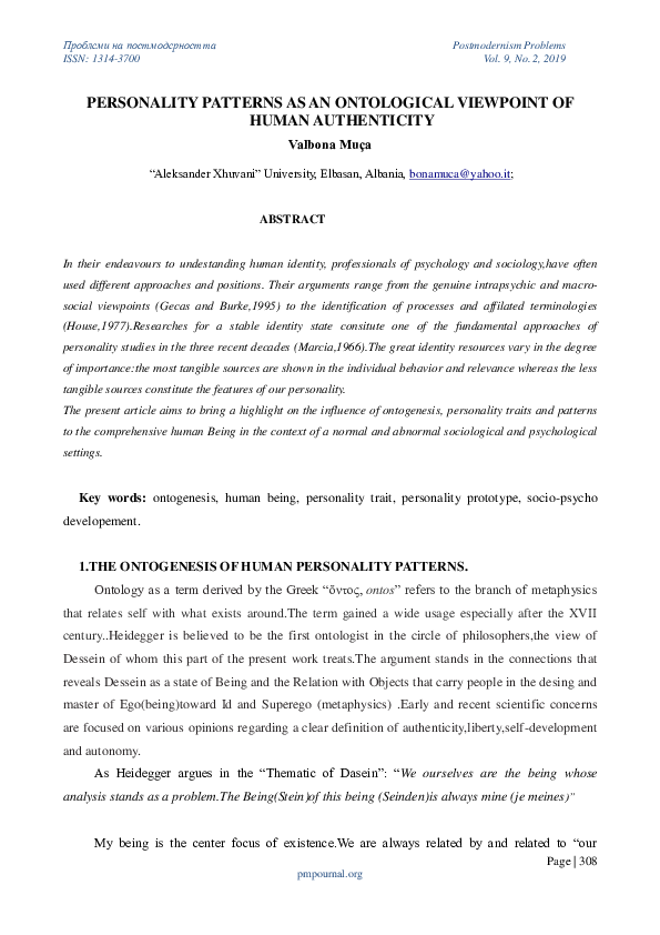(PDF) Personality Patterns as an Ontological Viewpoint of Human ...