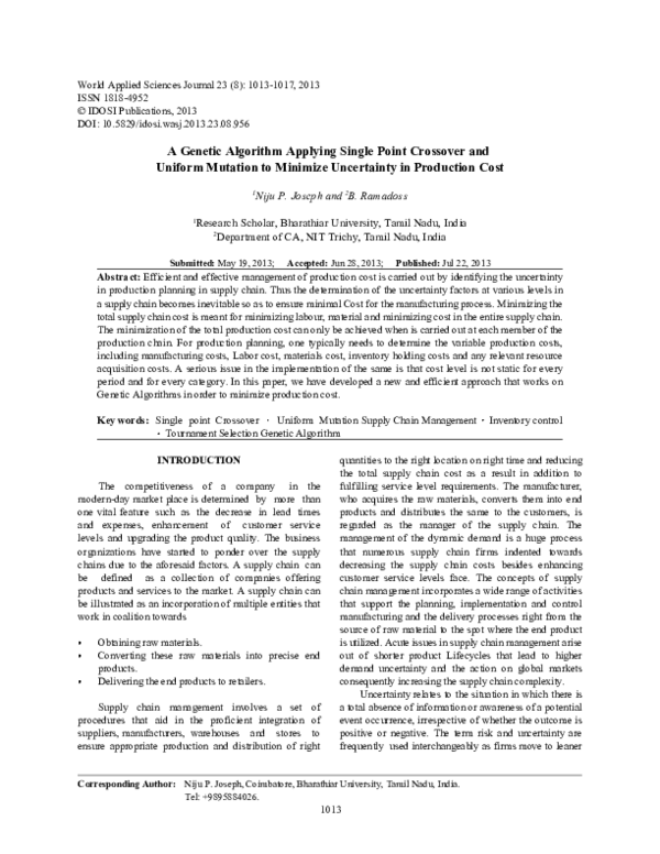 (PDF) A Genetic Algorithm Applying Single Point Crossover and Uniform Mutation to Minimize ...