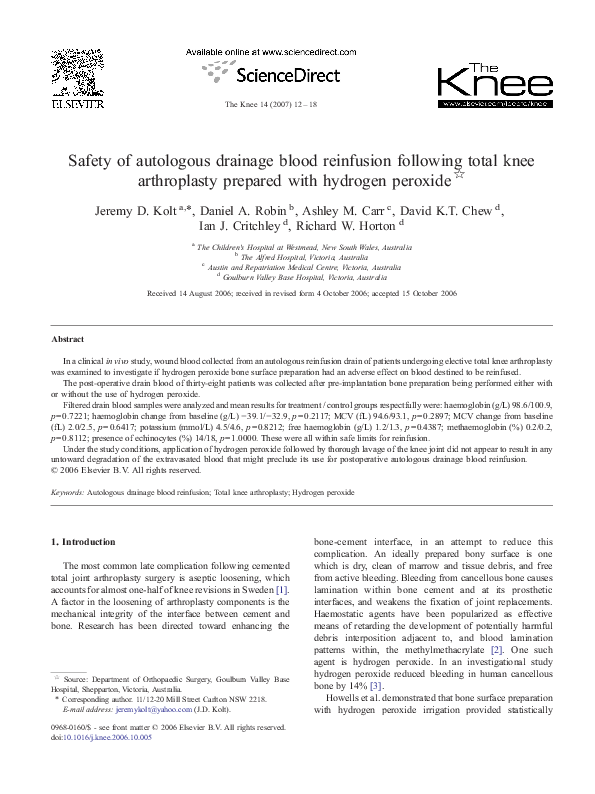 (PDF) Safety of autologous drainage blood reinfusion following total ...
