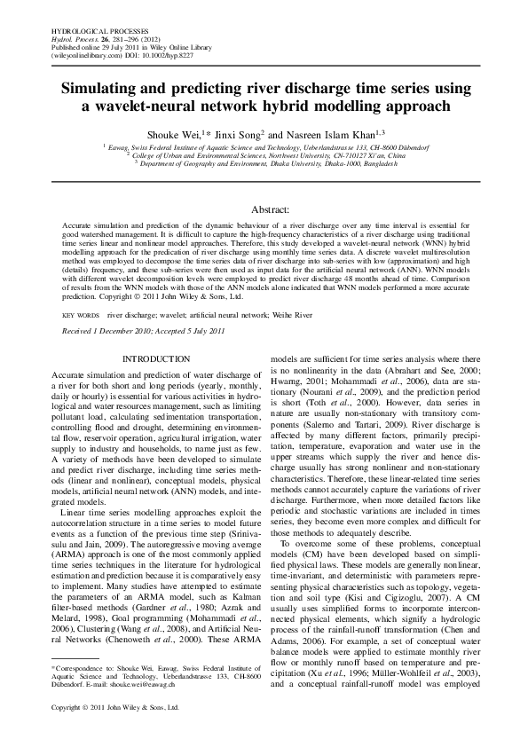 Pdf Simulating And Predicting River Discharge Time Series Using A