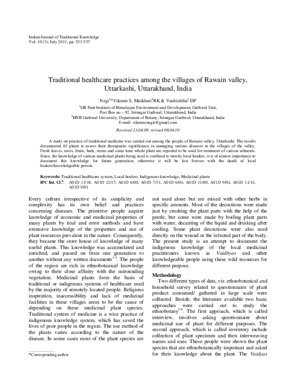 (PDF) Traditional healthcare practices among the villages of Rawain ...