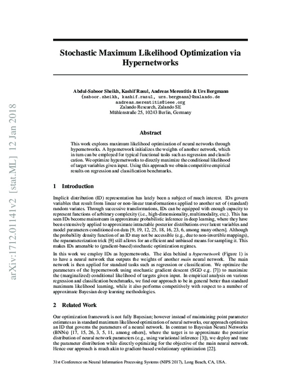 (PDF) Stochastic Maximum Likelihood Optimization via Hypernetworks