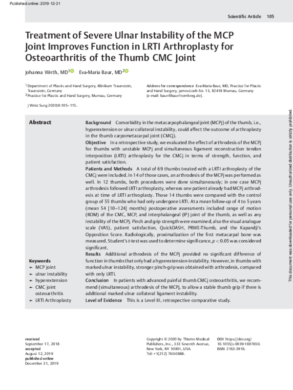 (PDF) Treatment of Severe Ulnar Instability of the MCP Joint Improves ...