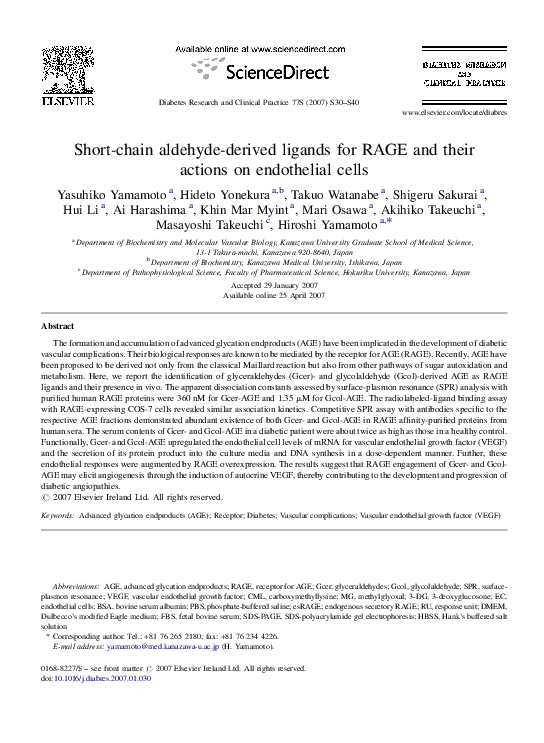 (PDF) Short-chain aldehyde-derived ligands for RAGE and their actions ...