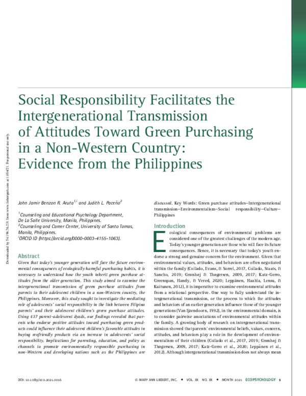 (PDF) Social Responsibility Facilitates the Intergenerational ...