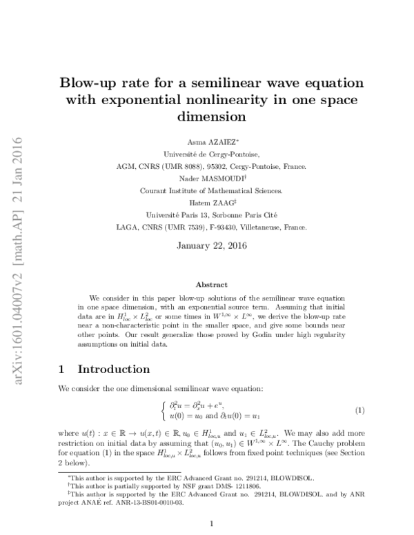 (PDF) Blow-up Rate for a Semilinear Wave Equation with Exponential ...