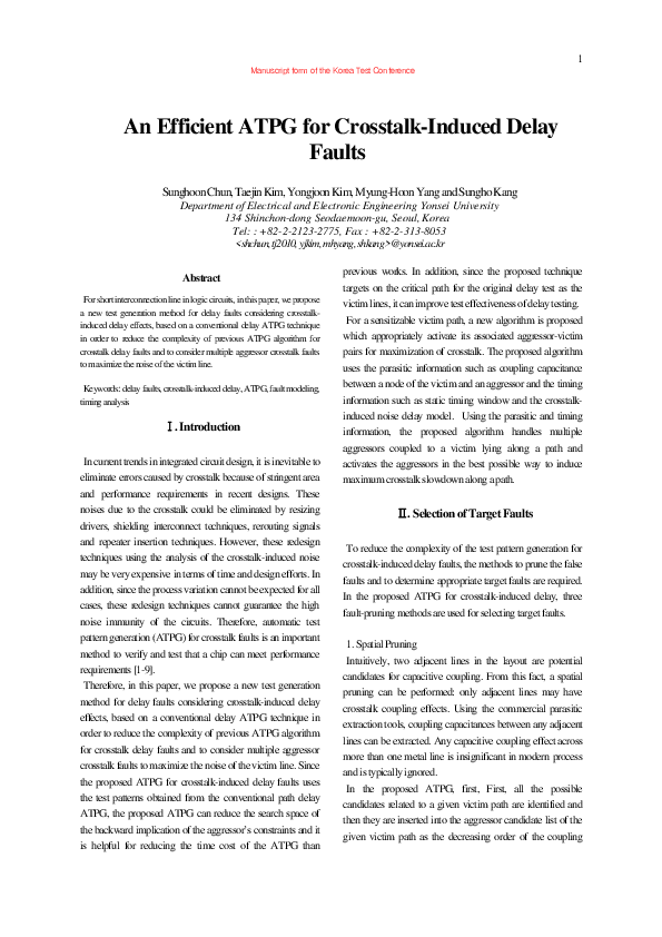 (PDF) An Efficient ATPG for Crosstalk-Induced Delay Faults