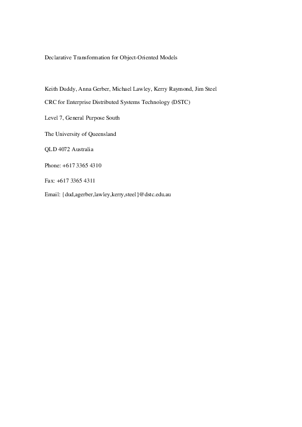 (PDF) Declarative Transformation for Object-Oriented Models