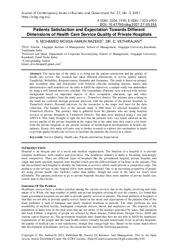 (PDF) Patients Satisfaction and Expectation Towards Different ...