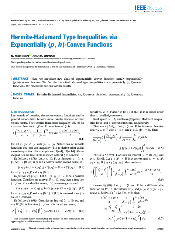 (PDF) Hermite-Hadamard Type Inequalities via Exponentially (p, h)-Convex Functions