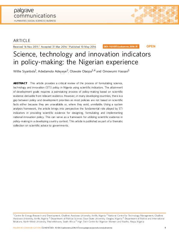(PDF) Science, technology and innovation indicators in policy-making ...