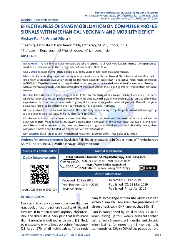 (PDF) Effectiveness of Snag Mobilization on Computer Professionals with ...