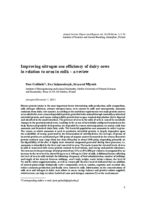 (PDF) Improving nitrogen use efficiency of dairy cows in relation to ...