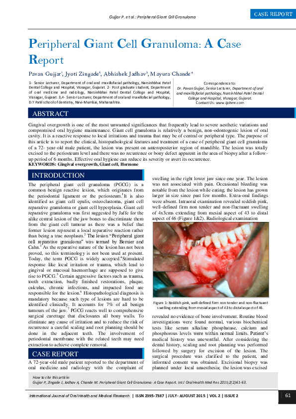 (PDF) Peripheral Giant Cell Granuloma: A Case Report