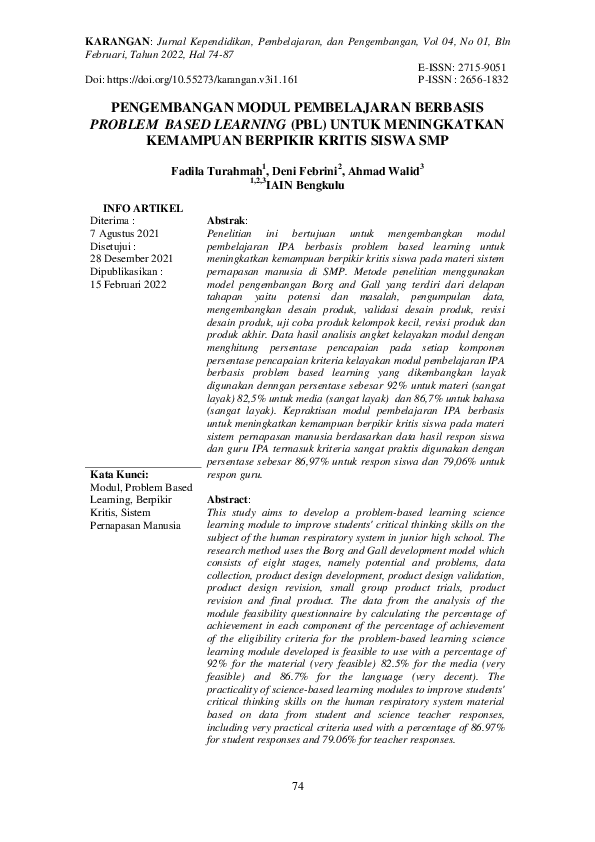 (PDF) Pengembangan Modul Pembelajaran Ipa Berbasis Problem Based Learning (PBL) Untuk ...