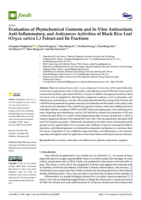(PDF) Evaluation of Phytochemical Contents and In Vitro Antioxidant, Anti-Inflammatory, and ...