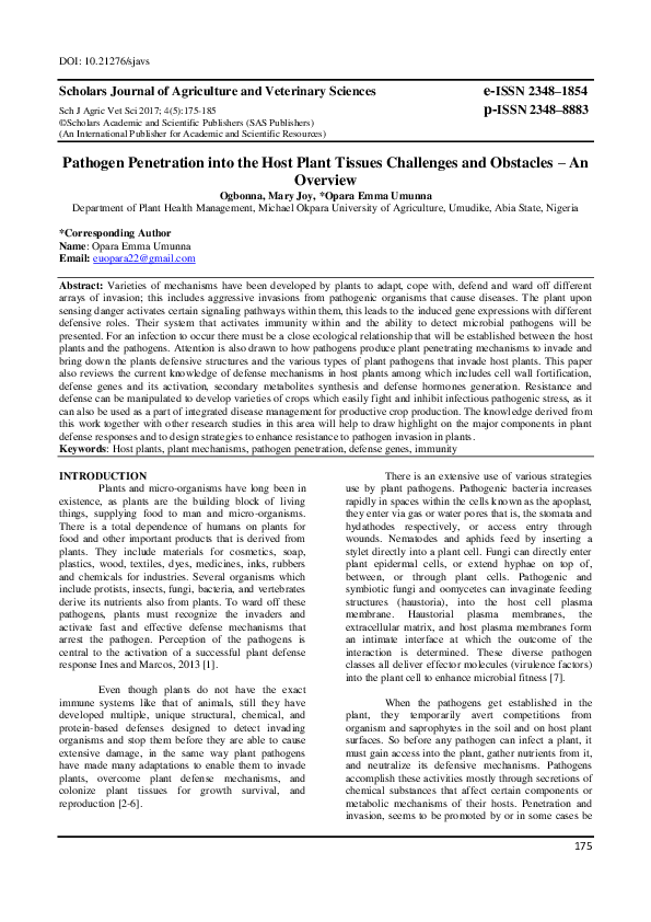(PDF) Pathogen Penetration into the Host Plant Tissues Challenges and ...