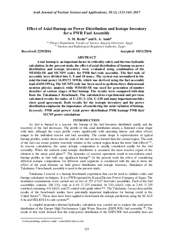 (PDF) Effect of Axial Burnup on Power Distribution and Isotope ...
