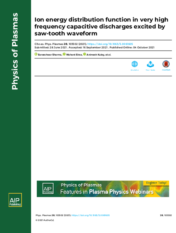 (PDF) Ion energy distribution function in very high frequency ...