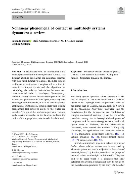 (PDF) Nonlinear phenomena of contact in multibody systems dynamics: a review
