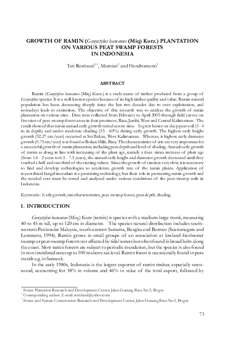 (PDF) Growth of Ramin (Gonystylus bancanus (Miq) Kurz.) Plantation on Various Peat Swamp Forests ...