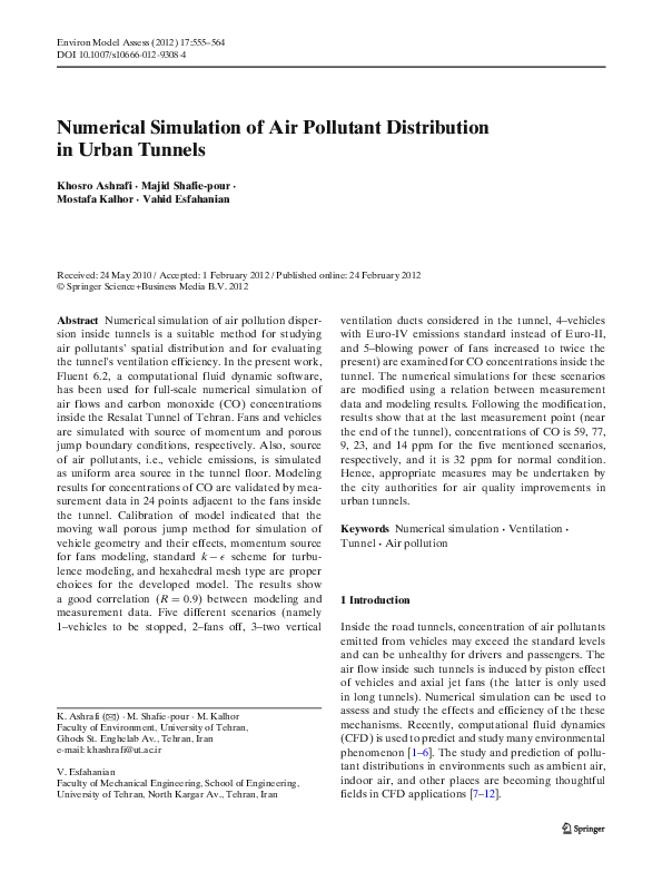 (PDF) Numerical Simulation of Air Pollutant Distribution in Urban Tunnels