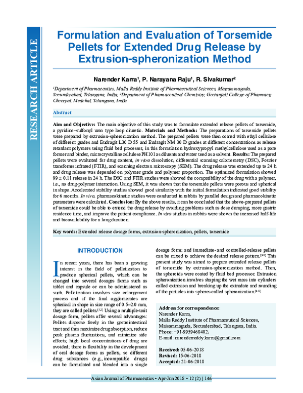 (PDF) Formulation and Evaluation of Torsemide Pellets for Extended Drug ...