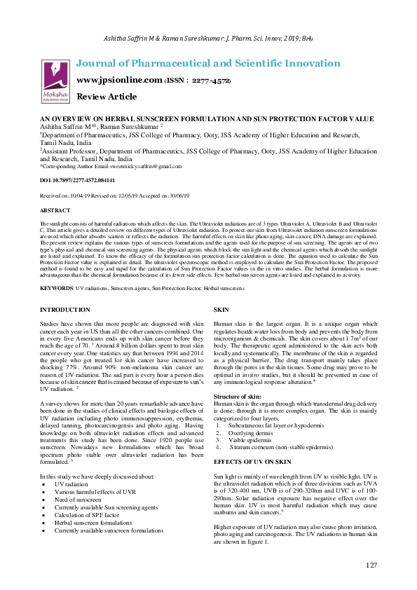 (PDF) An Overview on Herbal Sunscreen Formulation and Sun Protection ...
