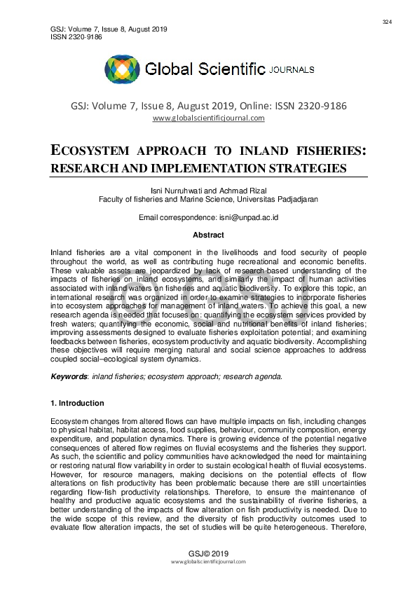 (PDF) Ecosystem Approach to Inland Fisheries : Research and Implementation Strategies