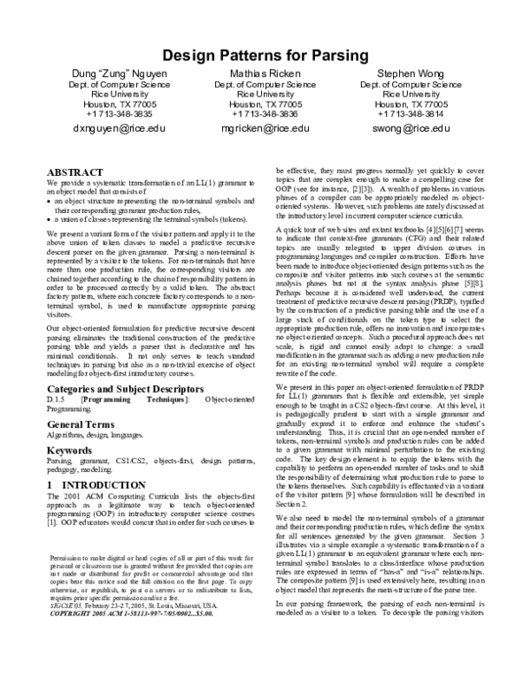 (PDF) Design patterns for parsing