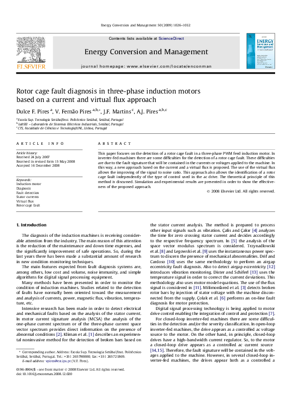 Pdf Rotor Cage Fault Diagnosis In Three Phase Induction Motors By Extended Parks Vector Approach