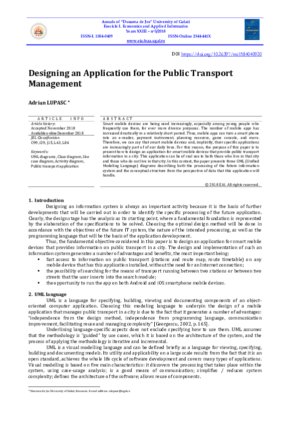 (PDF) Designing an Application for the Public Transport Management