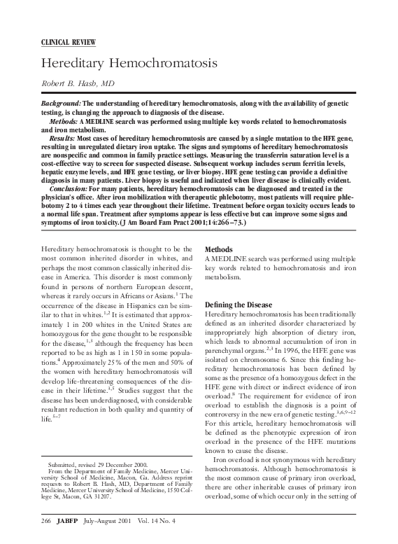 (PDF) Hereditary Hemochromatosis