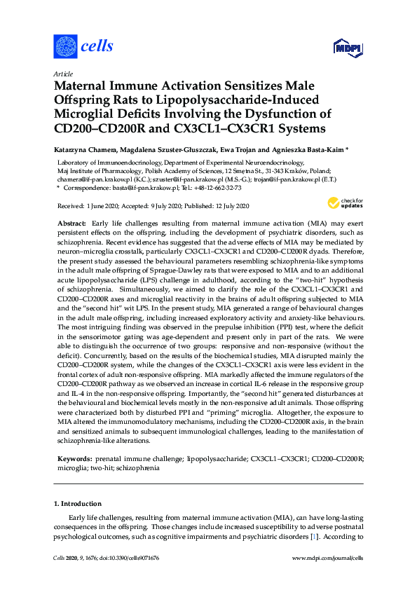 (PDF) Maternal Immune Activation Sensitizes Male Offspring Rats to ...