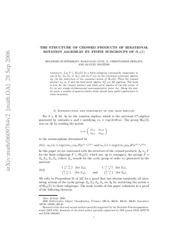 (PDF) The structure of crossed products of irrational rotation algebras ...